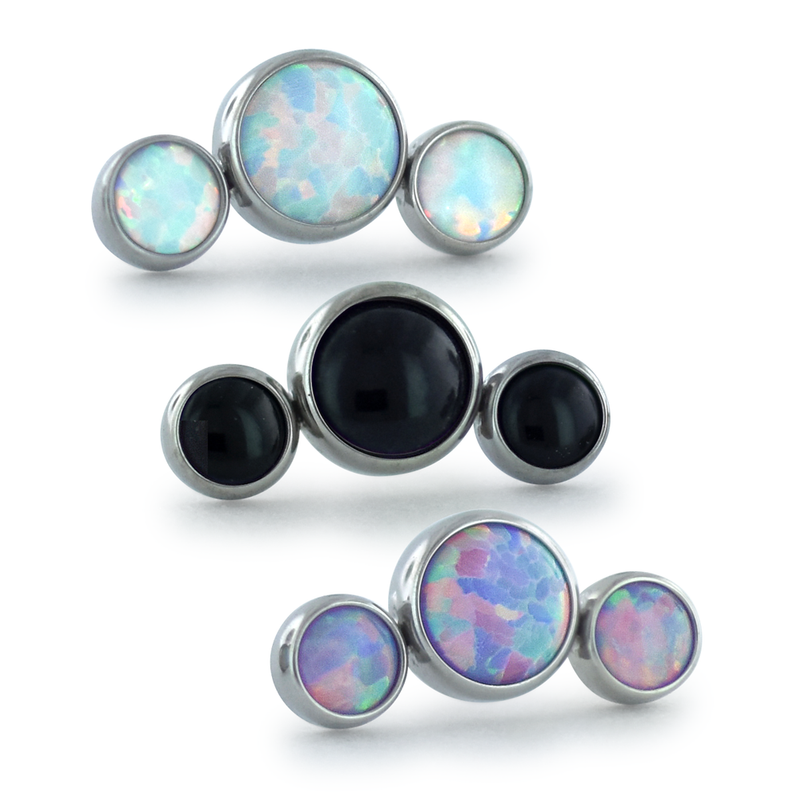 Cabochon bezel arc cluster threadless end in titanium, 2/3/2mm gems – Piercing Experience