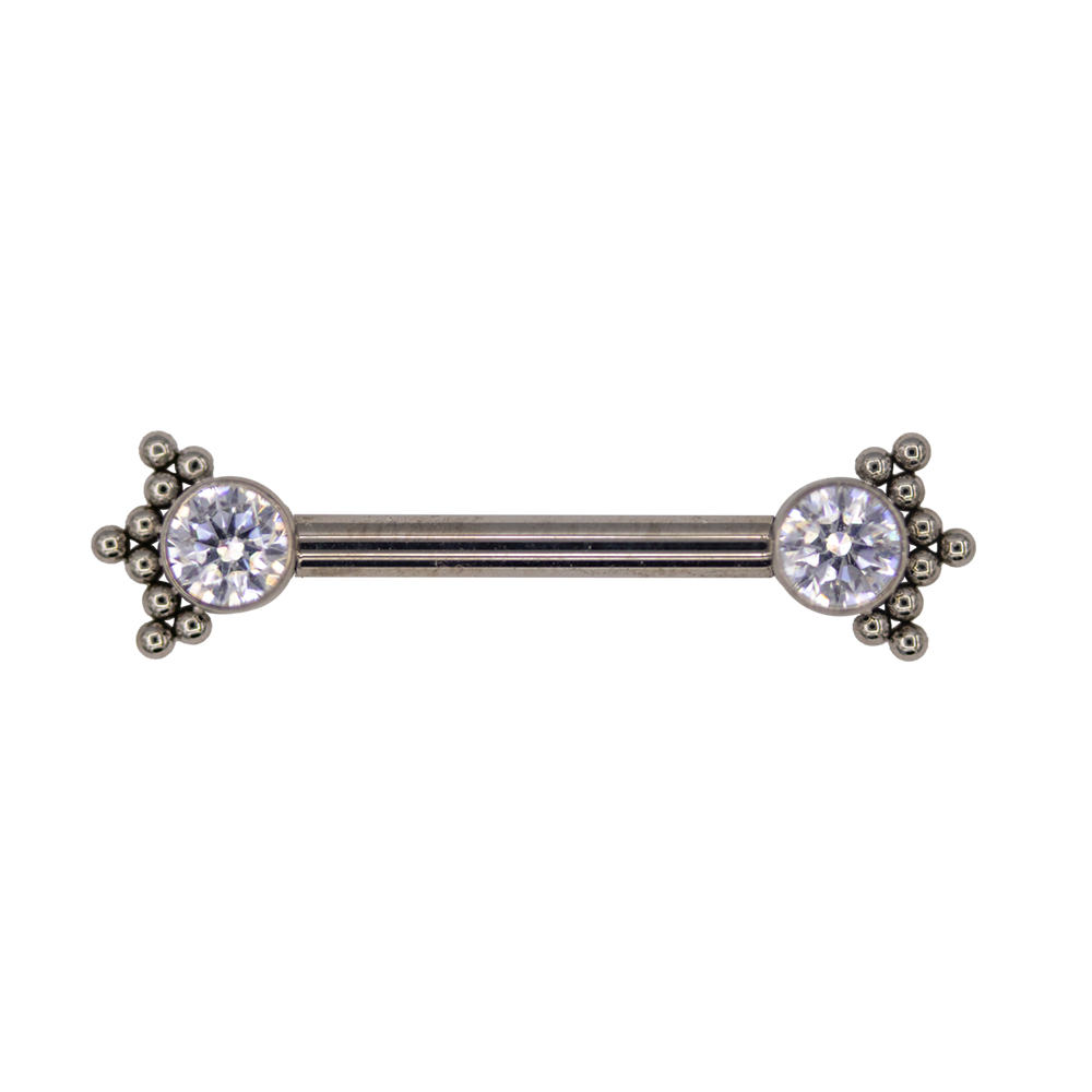 Threadless nipple bar with 4mm gem and triple bead cluster, 12g – Piercing Experience