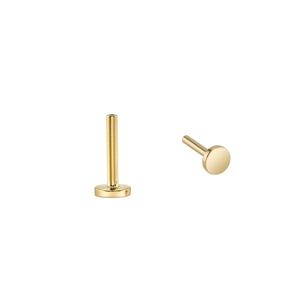 Threadless flat-back post in 14k yellow gold w/ 3.2mm disk, 18g ...